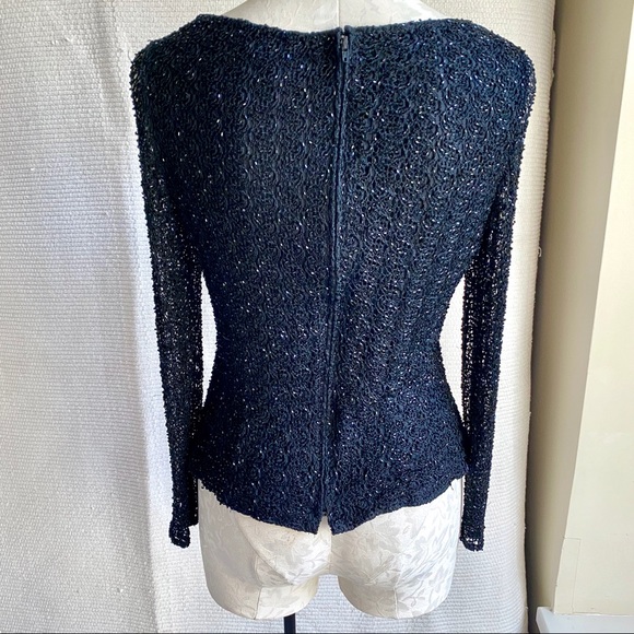 Vintage | Tops | Vintage 9s Runway Beaded Fishnet Party Top Black ...